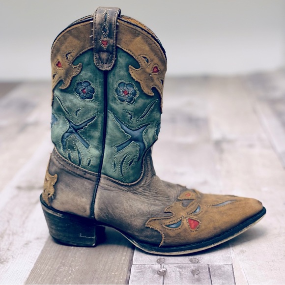 Shoes | Kids Leather Cowboy Boot With Blue Bird Motif Childrens Size 3 ...